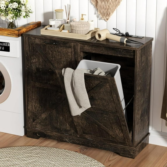 Tilt Out Trash Can Cabinet, Farmhouse Double 13 Gallon Hidden Trash Can ...