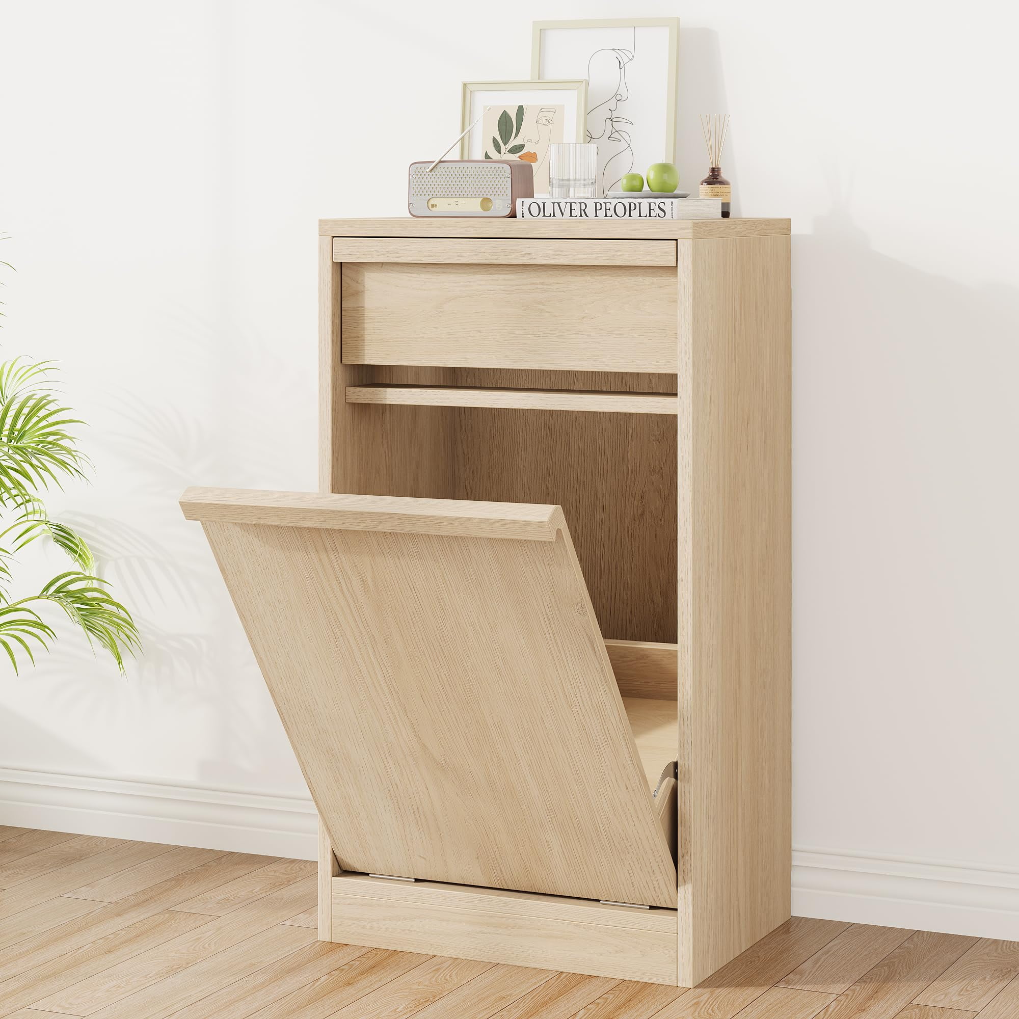 Tilt Out Trash Can Cabinet,Hidden Trash Cabinet with 10 Gallon Storage ...