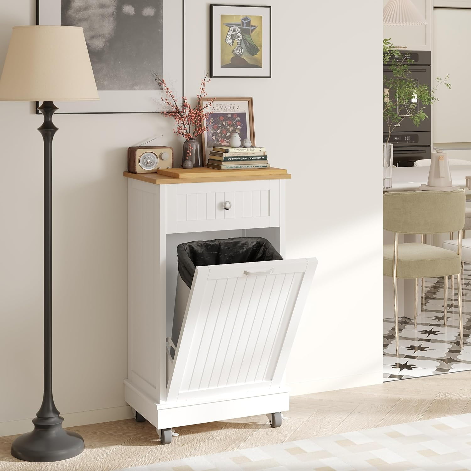 Tilt Out Trash Can Cabinet Single, 10 Gallon Garbage Can Cabinet with ...