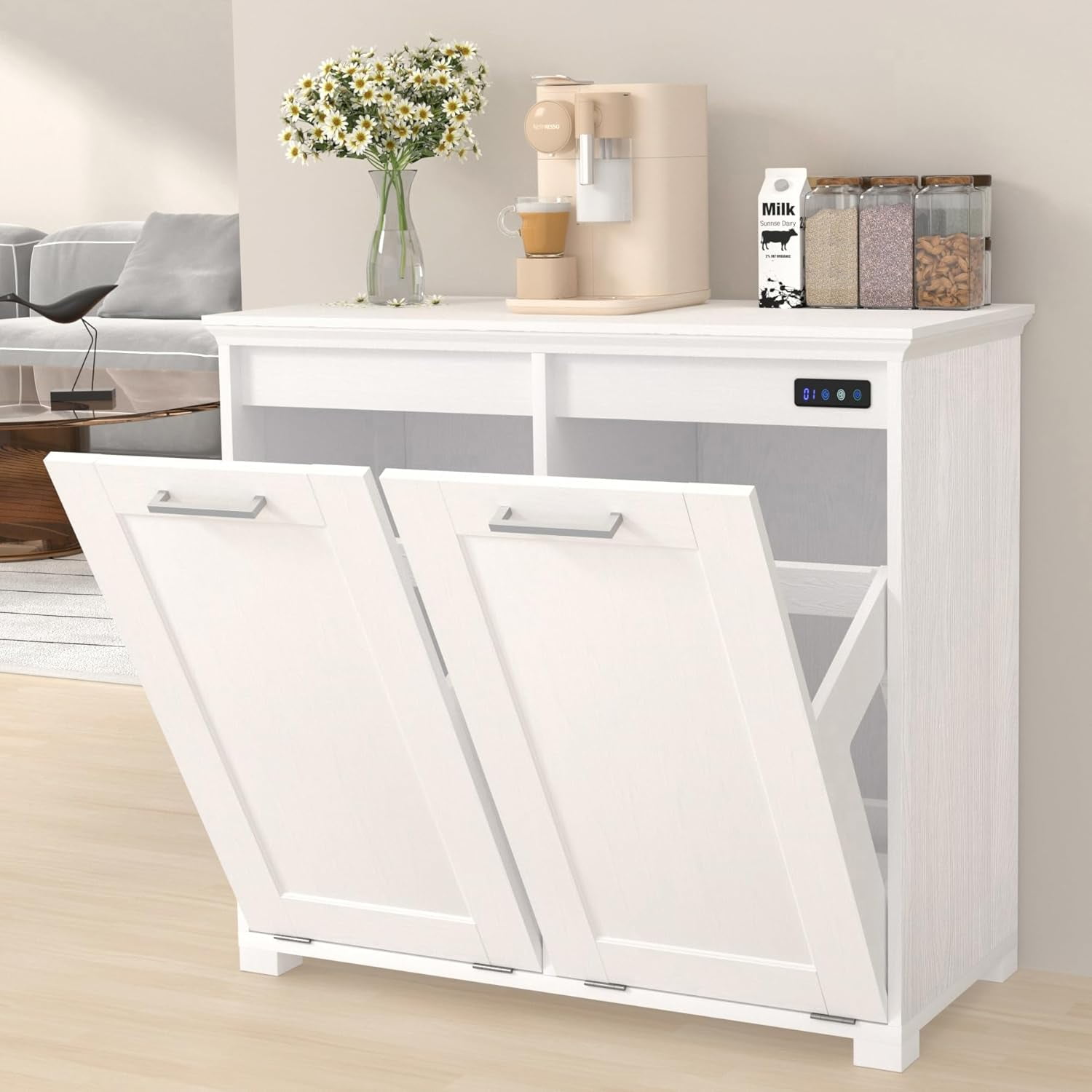 Tilt Out Trash Can Cabinet, Wooden Trash Cabinet with Deodorising ...