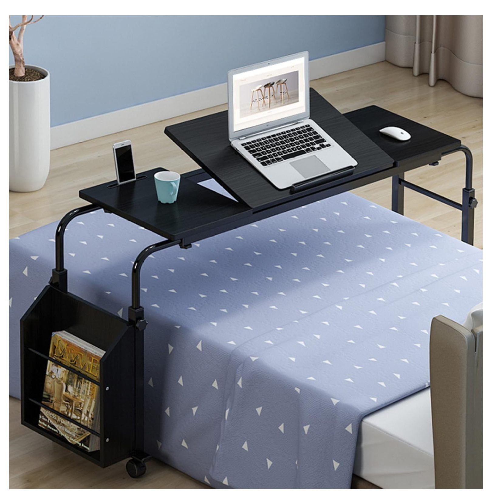 Tiltable Overbed Table with Wheels,Mobile Computer Desk,Adjustable ...