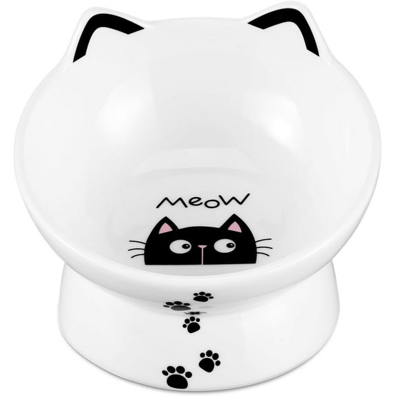 Tilted Cat Food Bowl with Anti Slip Band, Stress Free, Elevated ...