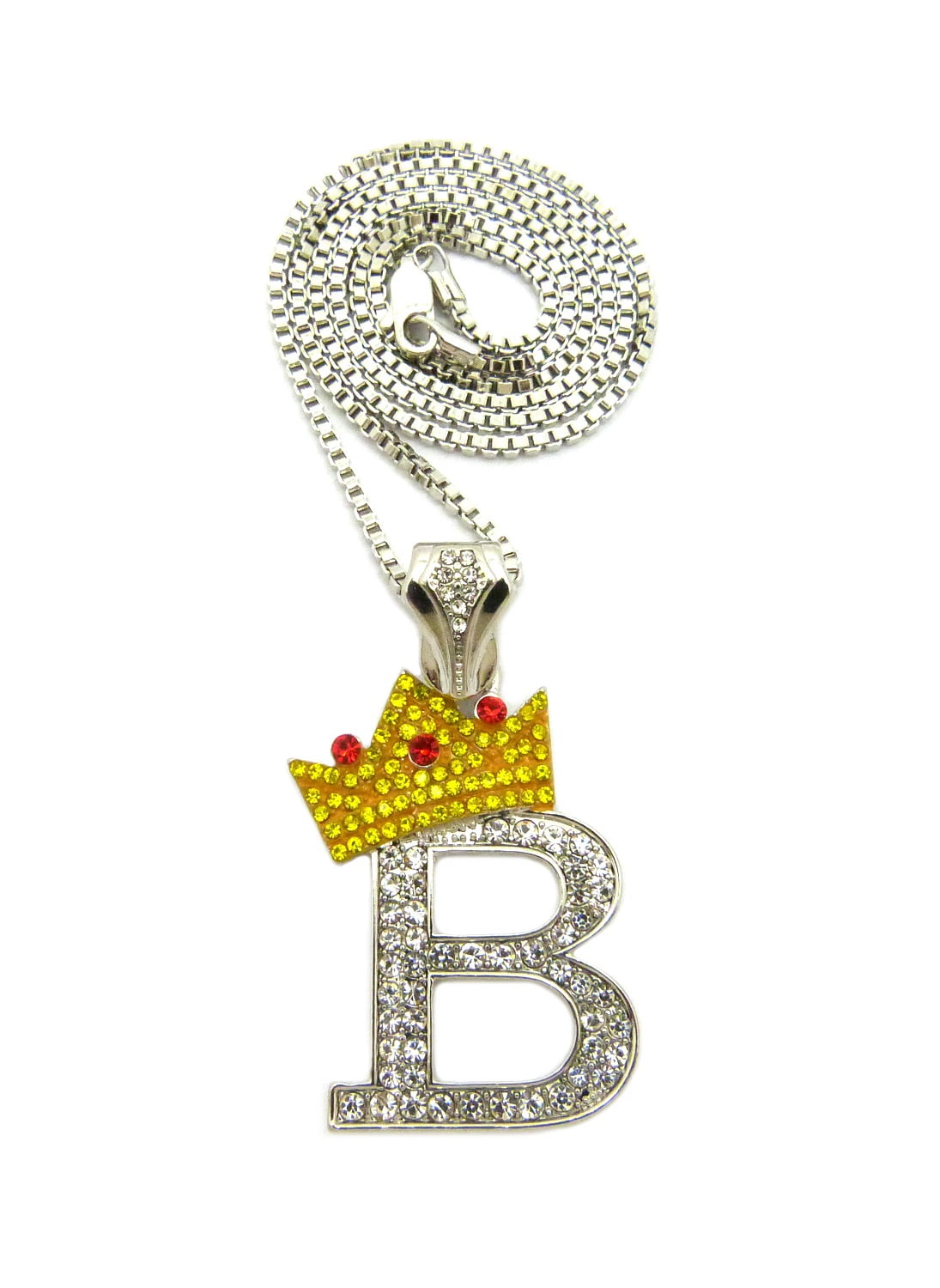 Tilted Crown on Initial B Pendant w/ 24" Chain Necklace - Yellow Crown ...
