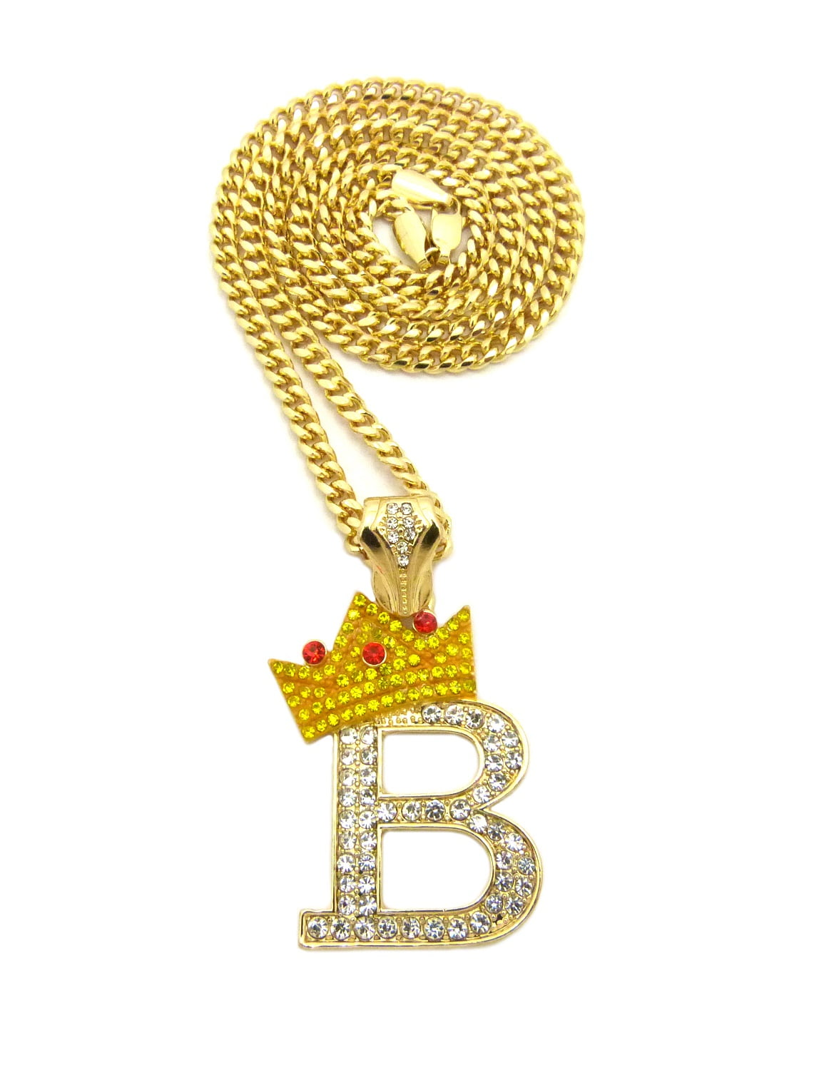 Tilted Crown on Initial B Pendant w/ 24" Chain Necklace - Yellow Crown ...
