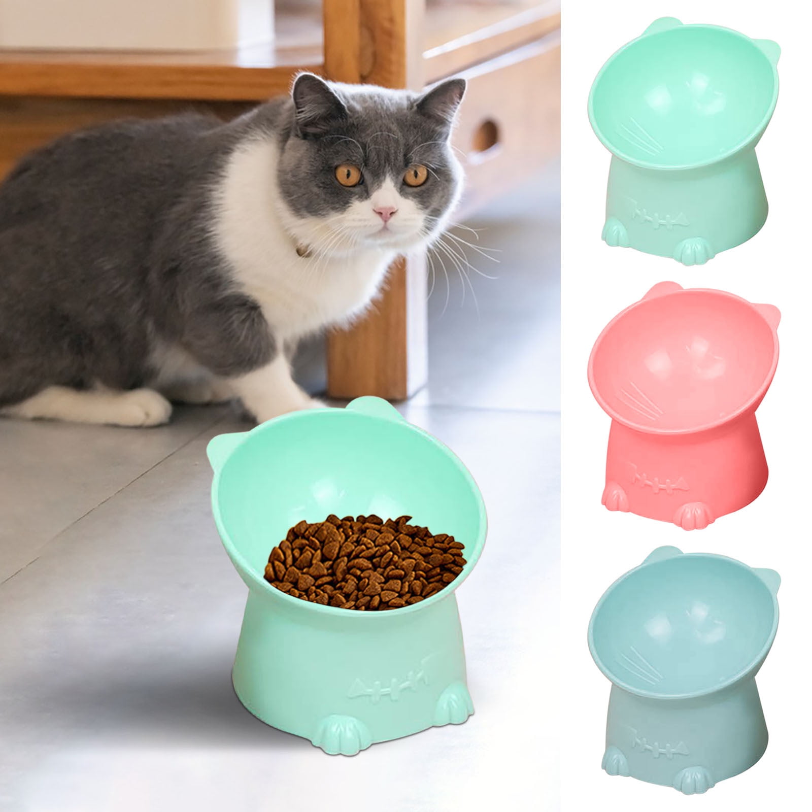 Tilted Elevated Cat Food Bowl | Non-Slip Raised Pet Feeder for Cats ...