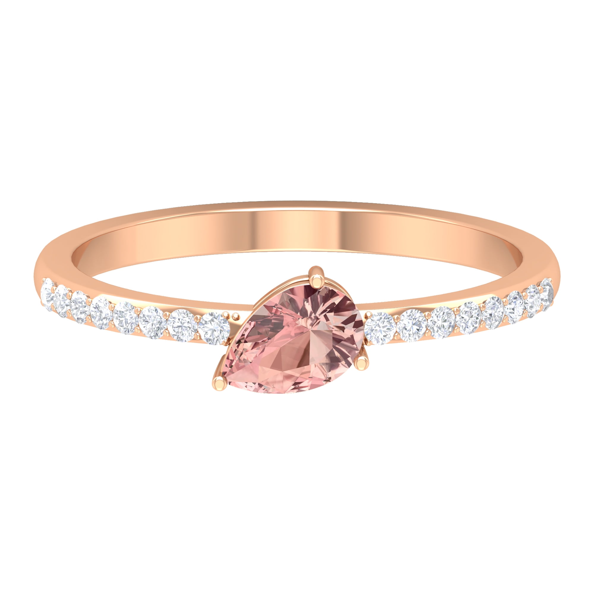 Rosec Jewels Tilted Morganite Solitaire Ring with Diamond Side Stones ...