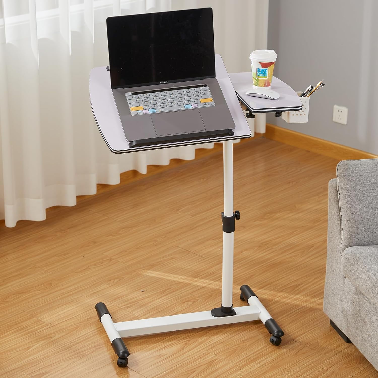 Tilting Overbed Table with Wheels,Height Adjustable Over Bed Bedside ...