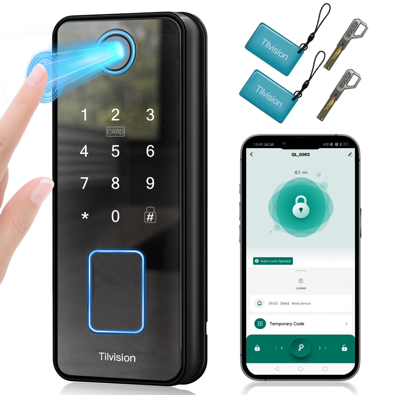 Tilvision Bluetooth Fingerprint Deadbolt Door Lock, Keyless Entry, App ...