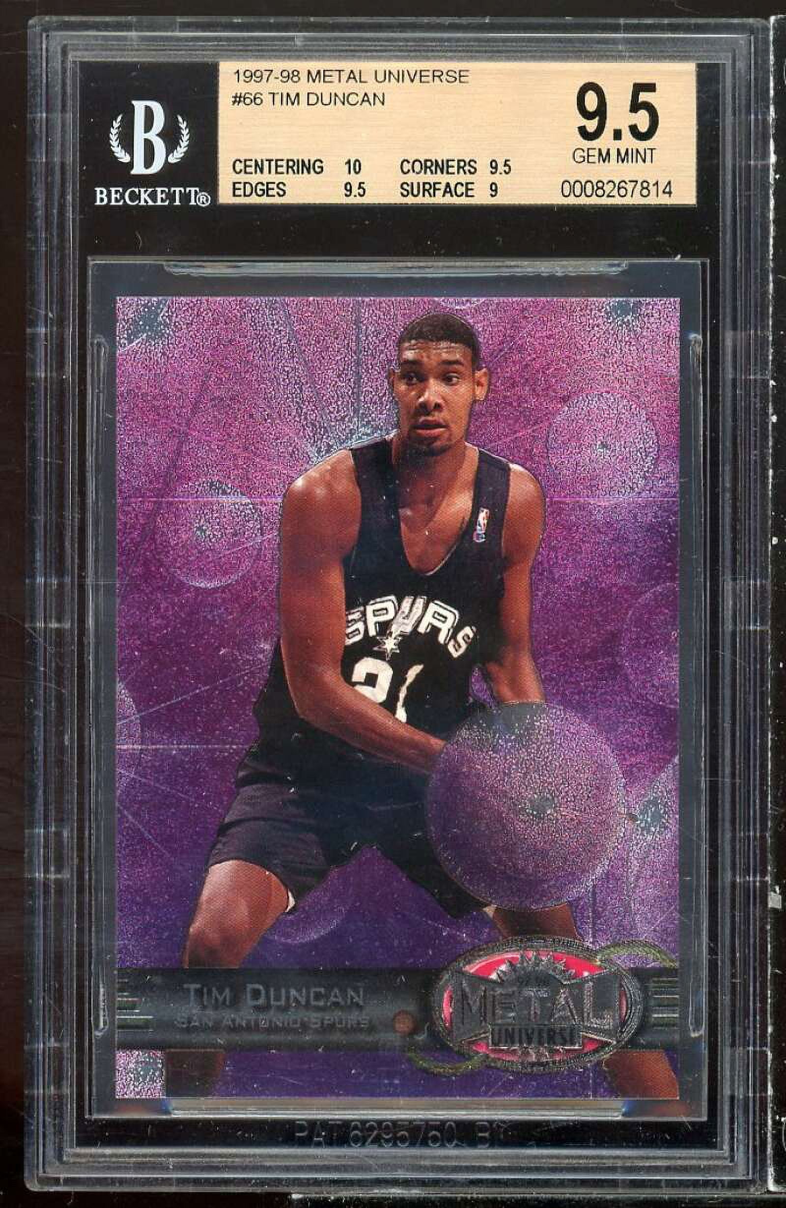 Tim Duncan Rookie Card 1997-98 Metal Universe #66 BGS 9.5 (10 9.5 9.5 9 ...