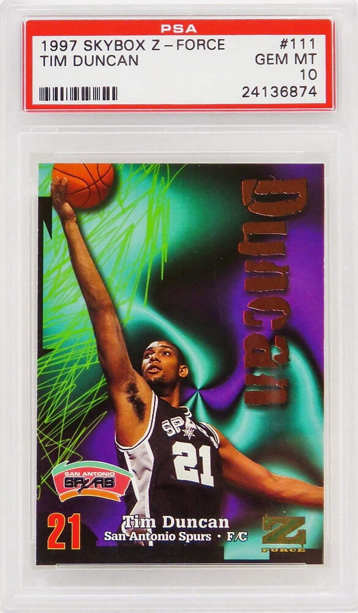 Tim Duncan (San Antonio Spurs) 1997 Skybox Z-Force Basketball #111 RC ...