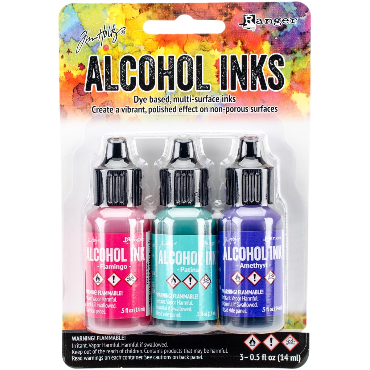 Tim Holtz Alcohol Ink .5oz 3/Pkg-Beach Deco-Flamingo/Patina/Amethyst ...