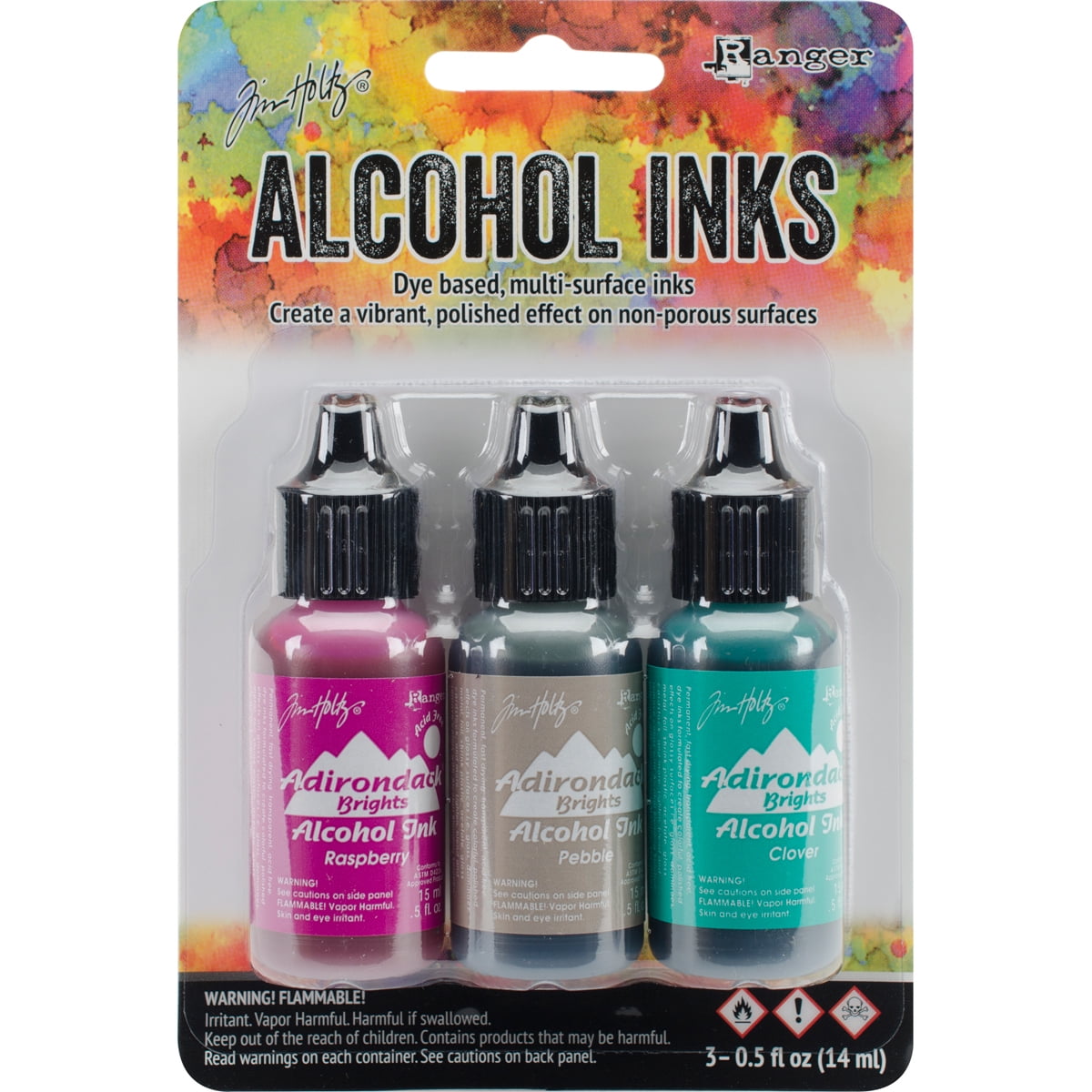 Tim Holtz Alcohol Ink .5oz 3/Pkg-Valley Trail-Raspberry/Pebble/Clover ...