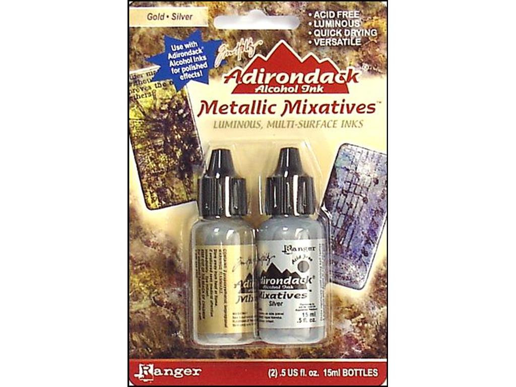 Tim Holtz Alcohol Ink Metallic Mixatives .5oz 2/Pkg-Gold & Silver ...