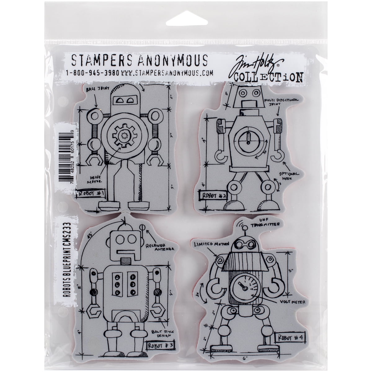 Tim Holtz Cling Stamps 7"X8.5"-Robots Blueprint - Walmart.com