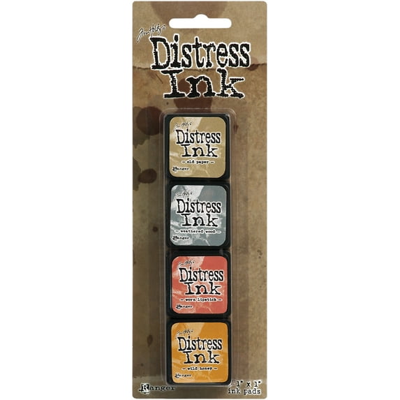Ranger Distress Mini Ink Pads, 4-Pack, Kit 7, Water-Based Dye Ink, 1x1 ...