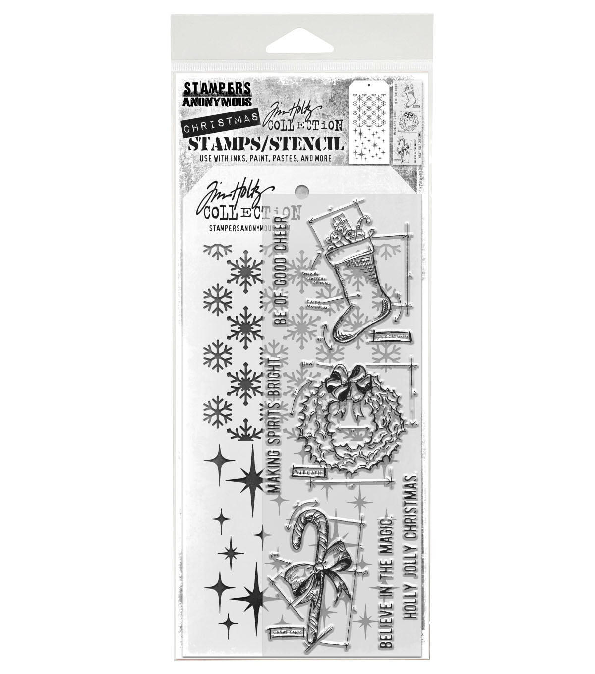 Tim Holtz Mixed-Media Stamps & Stencil-Blueprint Christmas #1 - Walmart.com