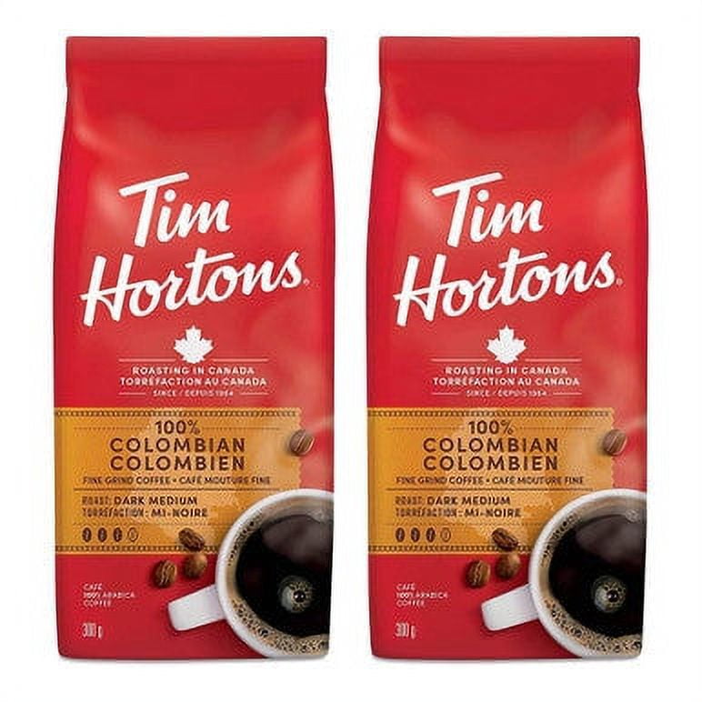 Brandclub - Tim Hortons Colombian, Fine Grind Coffee, Dark Medium Roast, 300g/10.6oz, 2-Pack