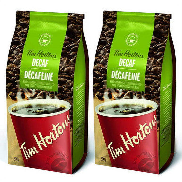 Tim Hortons Decaf Coffee, Fine Grind Bag, Medium Roast, 300g/10.6oz, 2 ...