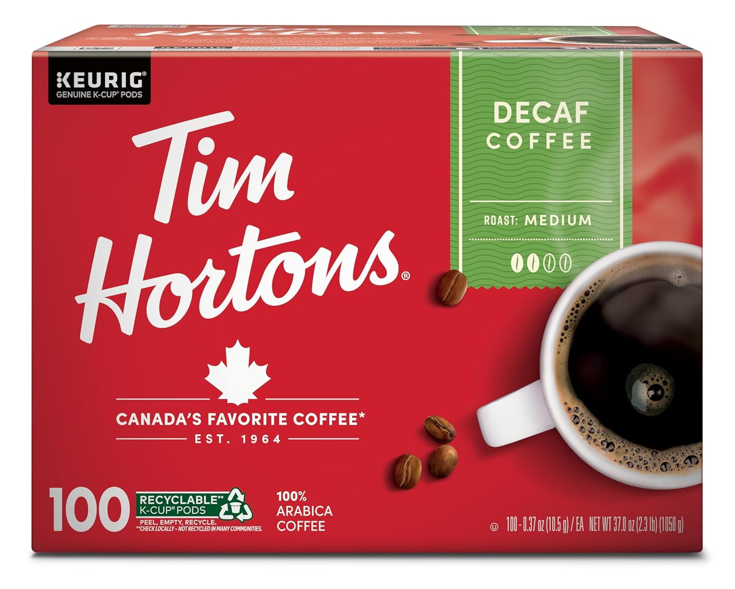 Tim Hortons Decaf Coffee Pods, 100ct, Medium Roast for Keurig - Walmart.com