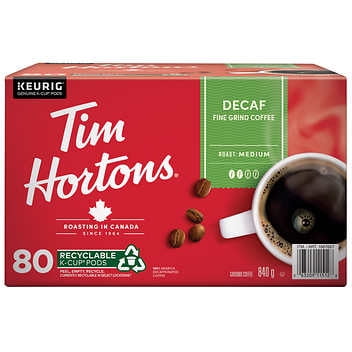 Tim Hortons Decaf Single-Serve K-Cup Pods - 80 Pods Pack - Caffeine ...