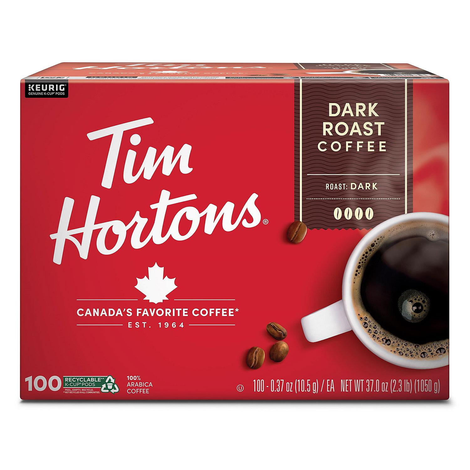 Tim Hortons Premium Dark Roast Coffee, 100% Arabica Beans, 100 ct. K ...