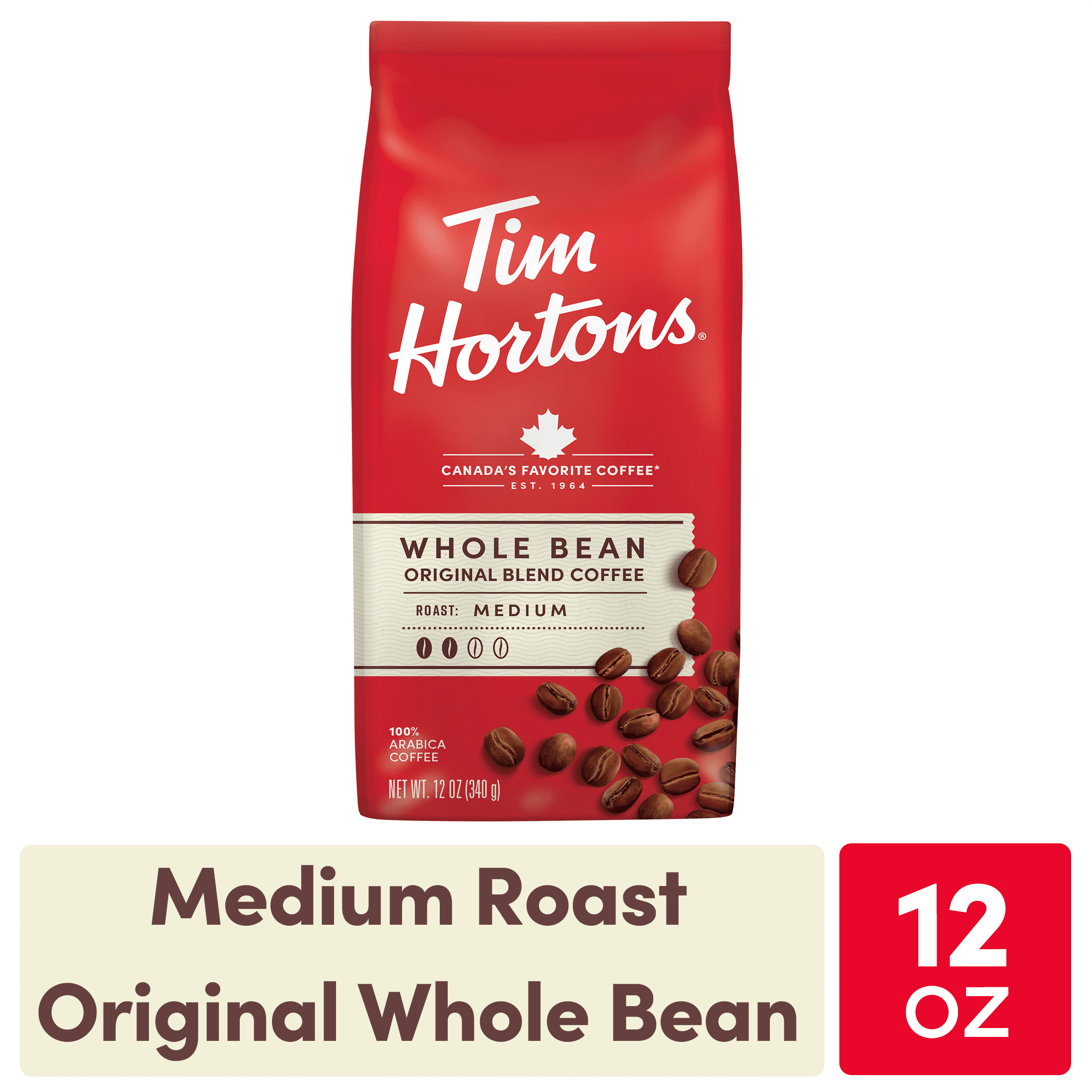Tim Hortons Whole Bean Original Blend Ground Coffee, 100% Arabica ...