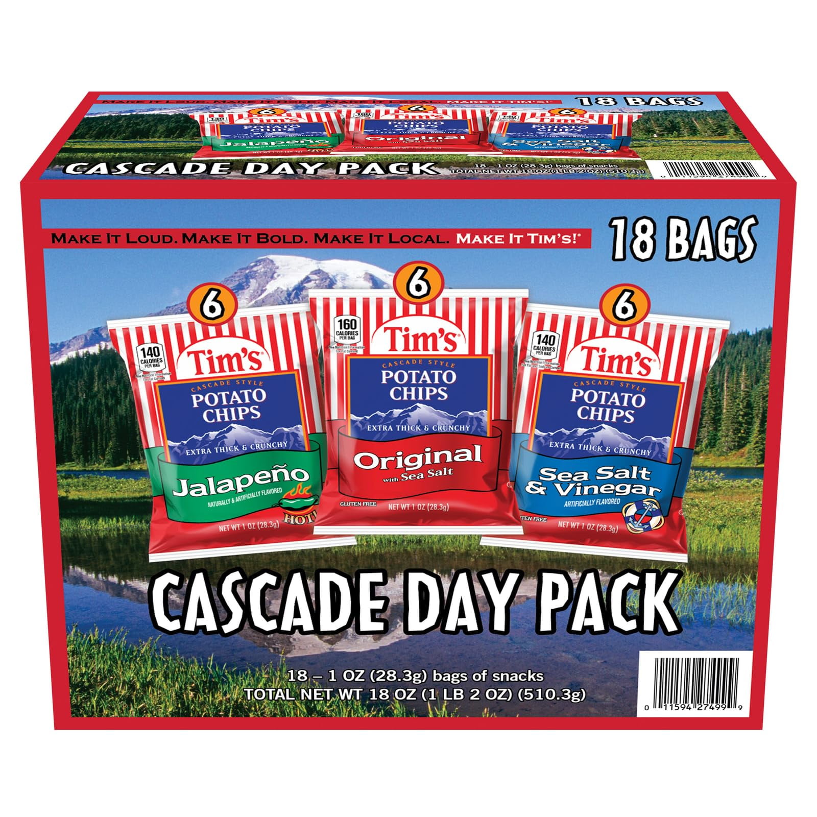 Tim's Cascade Day Pack, ESF27 18 Single-Serve Bags Includes Jalapeño ...