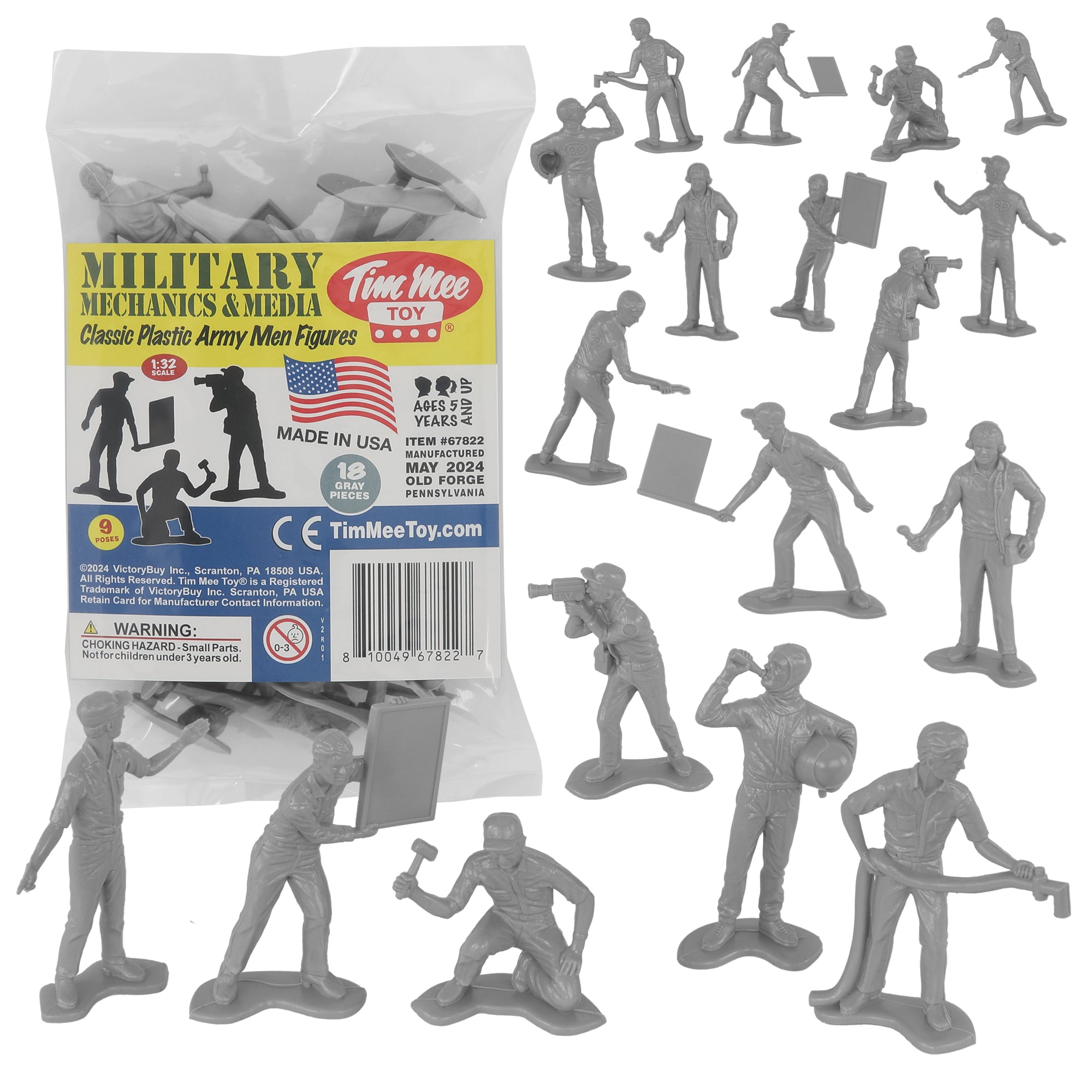 TimMee Military Mechanics & Media - Gray 18pc Plastic Army Men Soldier ...