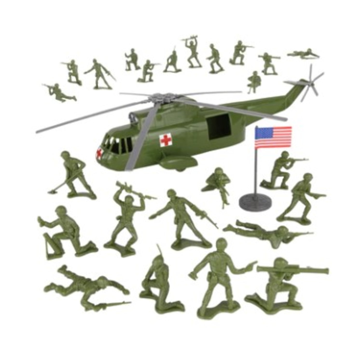 TimMee Plastic Army Men HELICOPTER Playset - OD Green 26pc Made in USA ...