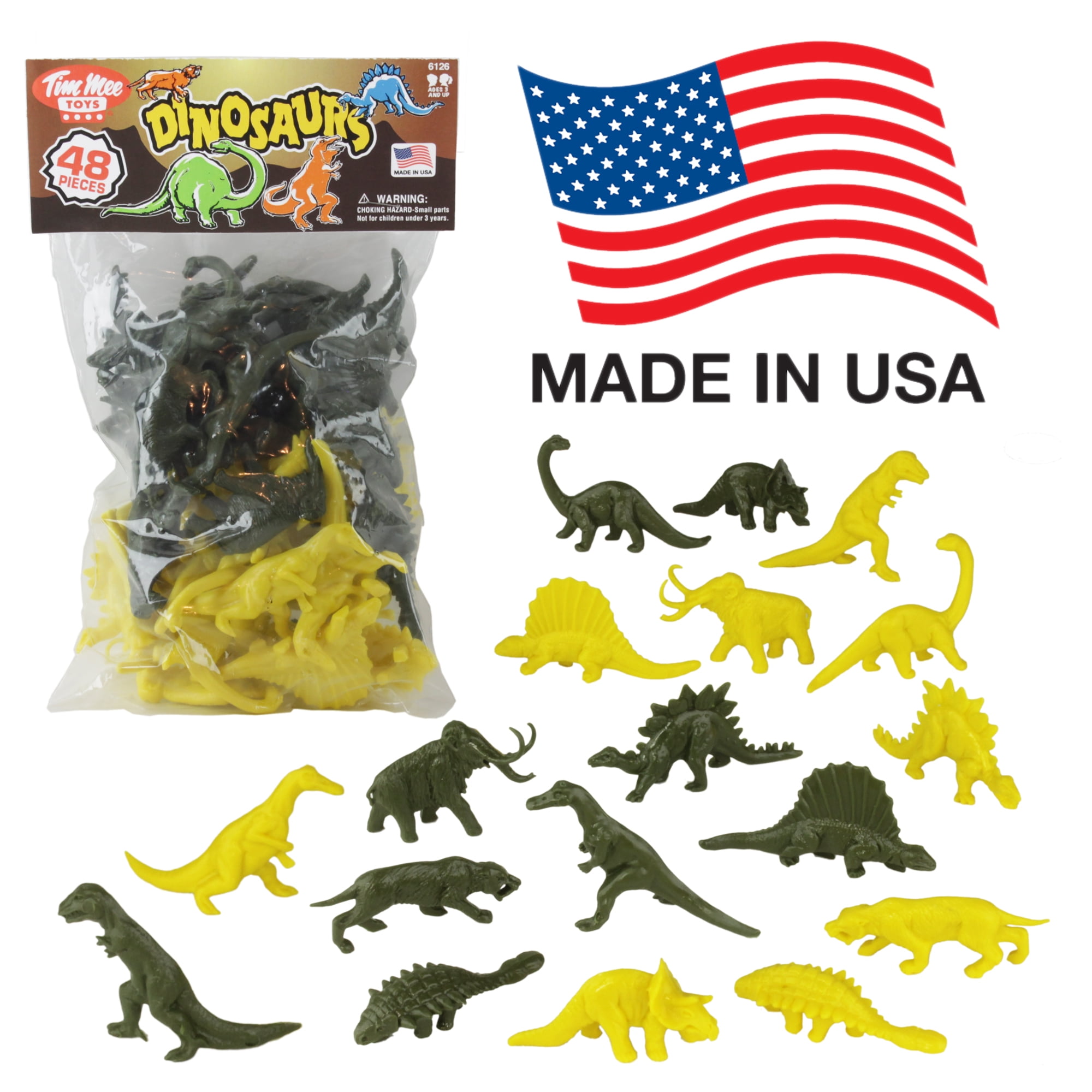TimMee Plastic DINOSAUR Figures - Green & Yellow 48pc Dino Set MADE IN ...