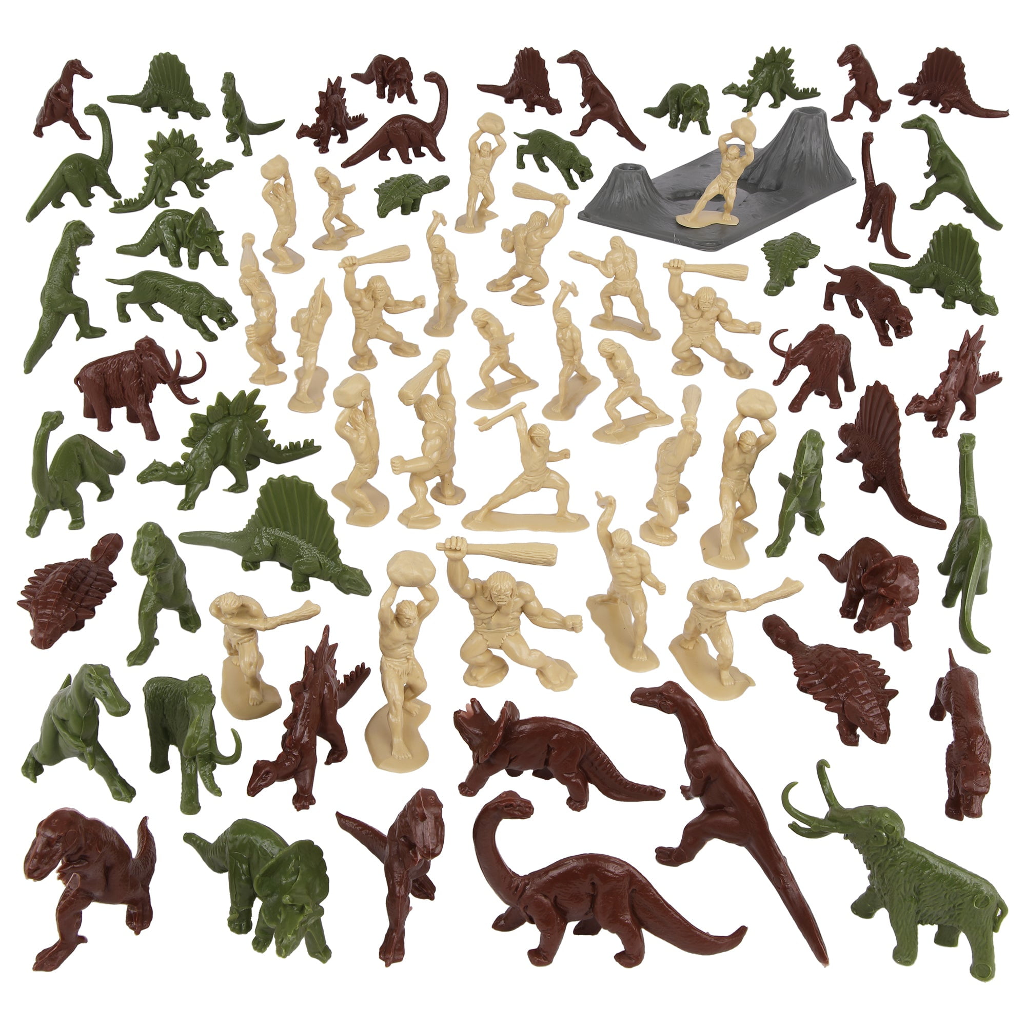 Timmee Prehistoric Plastic Dinosaur And Caveman Figures Tan Rust And Od