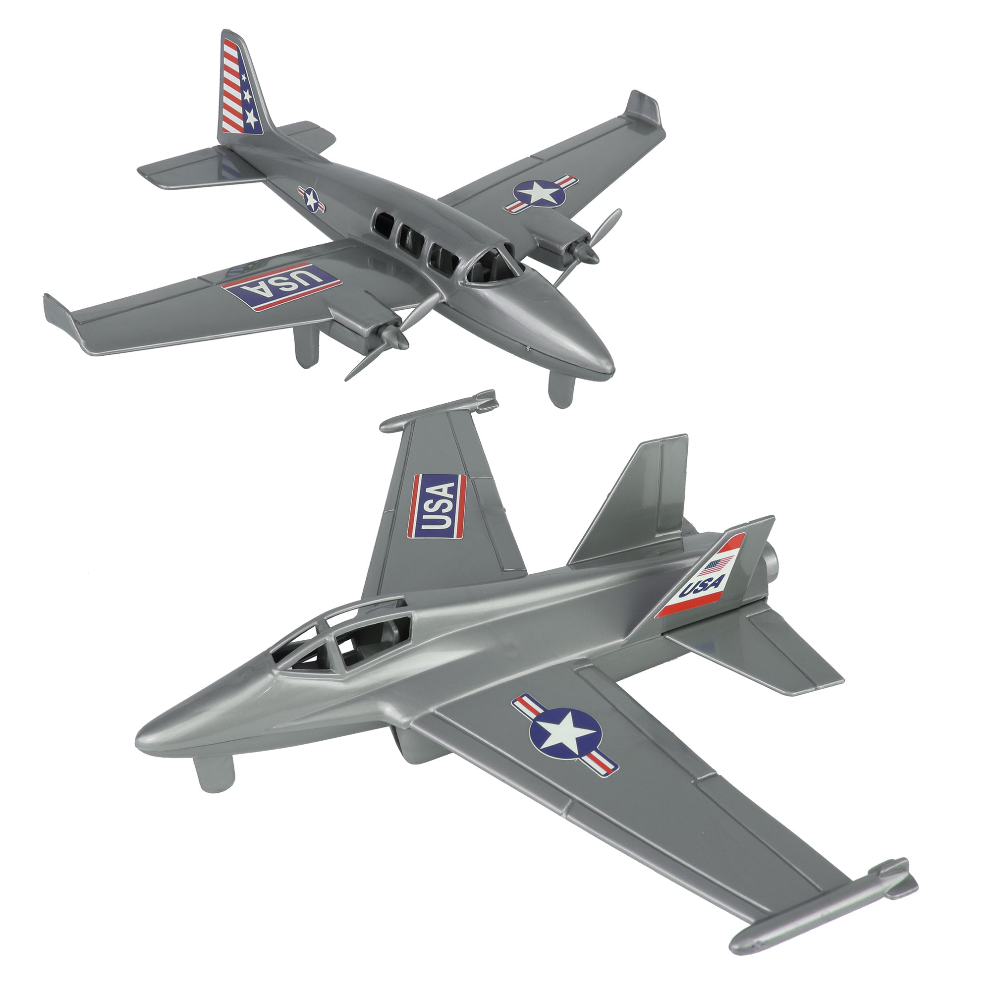 TimMee Prop Plane and Fighter Jet - 2pc Silver Gray Plastic Army Men ...