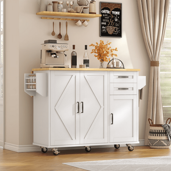 Timagebreze 43" Kitchen Island Cart with 3 Doors & 2 Drawers,Rolling ...