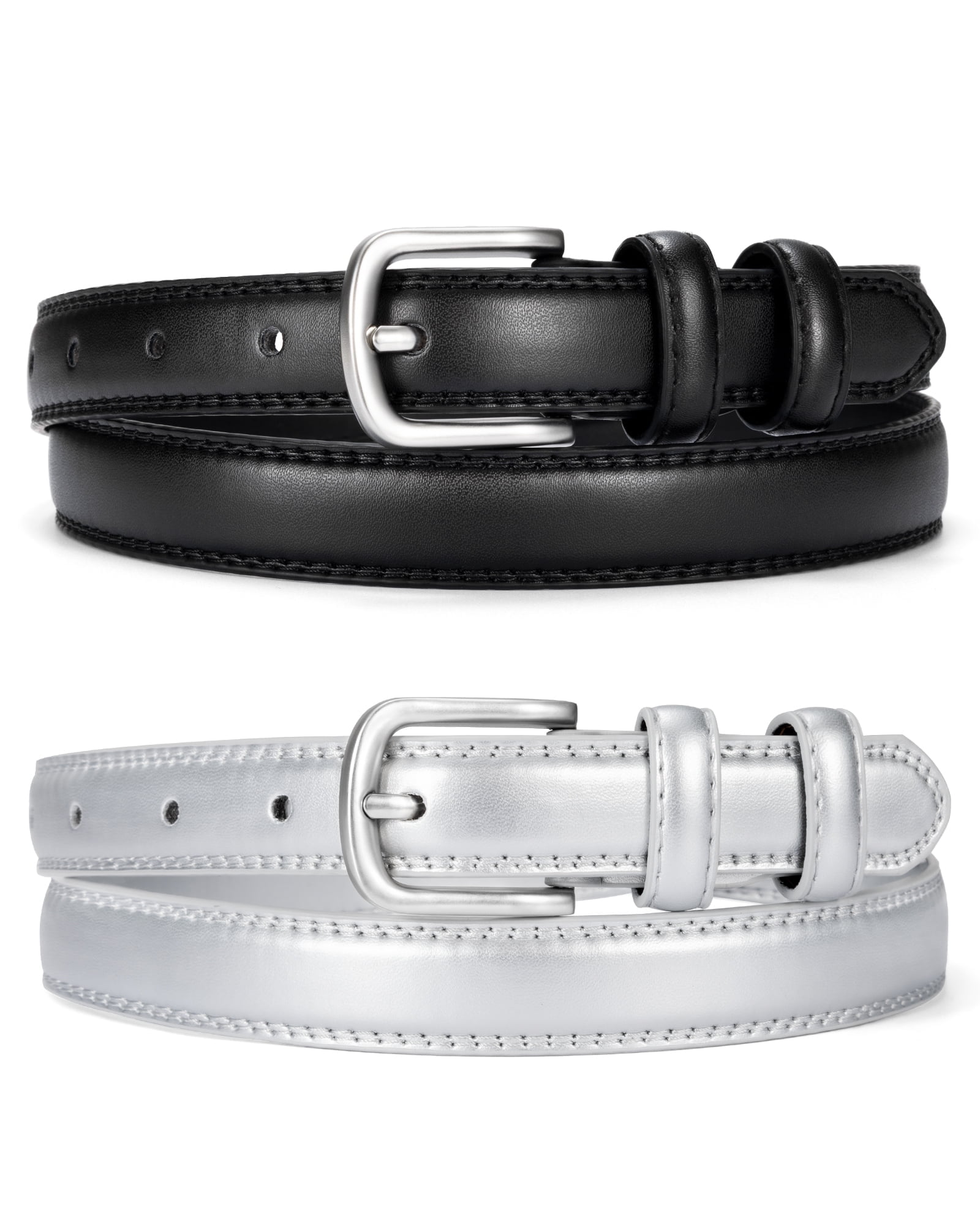 Timarkment 2 pcs Belts for Women with Silver Pin Buckle Skinny Leather ...