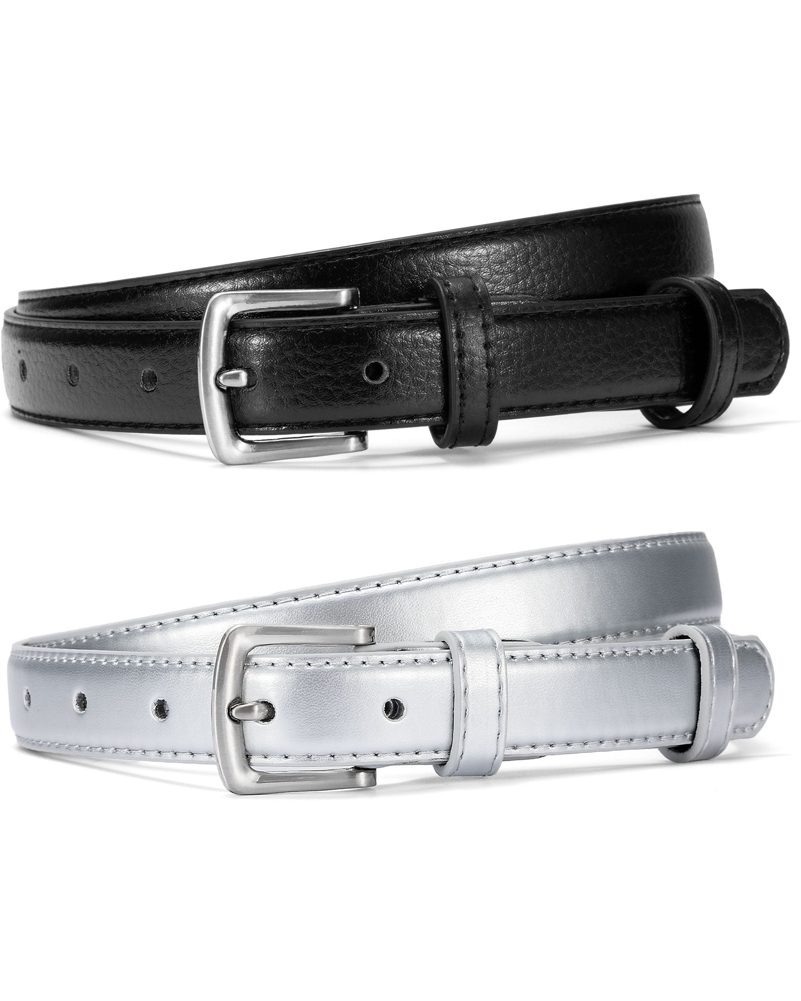 Timarkment 2pcs Belts for Womens Solid Color Belt Silver Pin Buckle ...