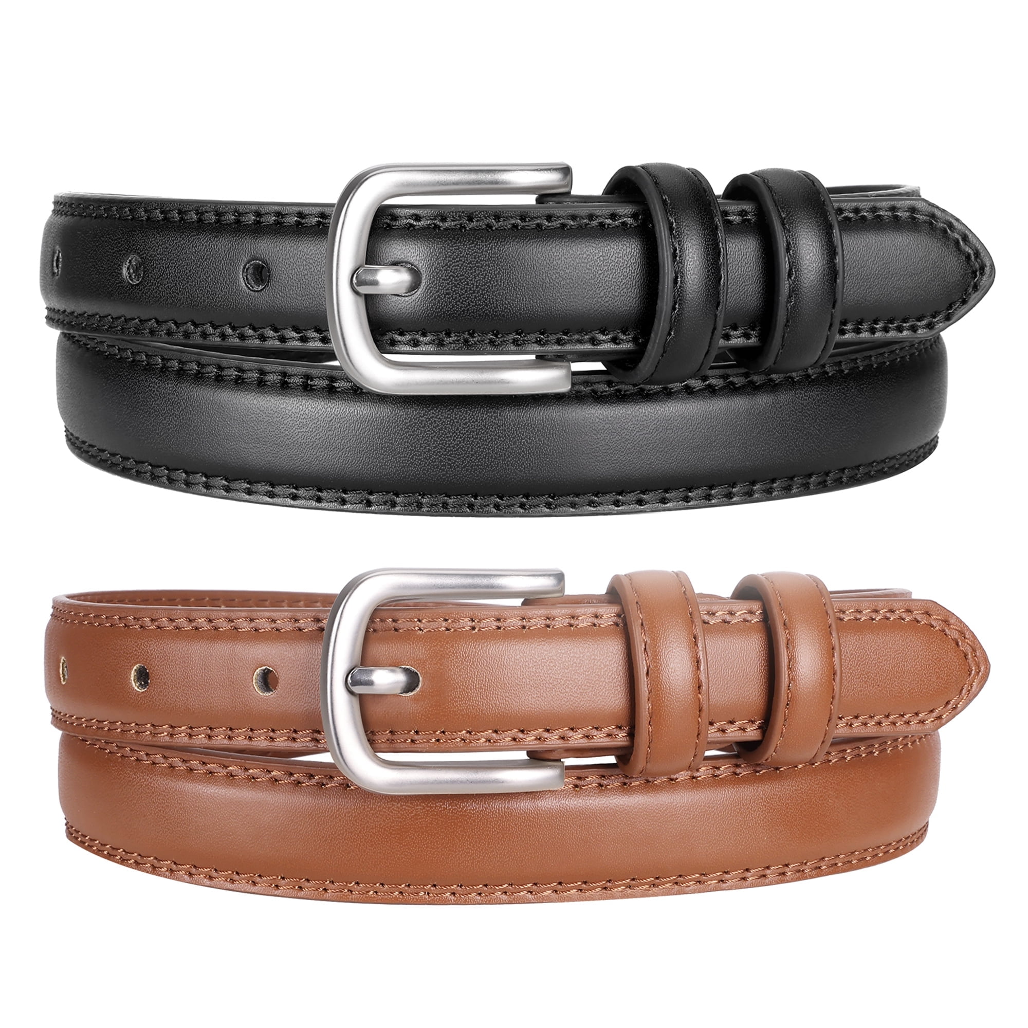 Timarkment 2pcs Women Belts for Jeans Silver Buckle Brown Black Leather ...
