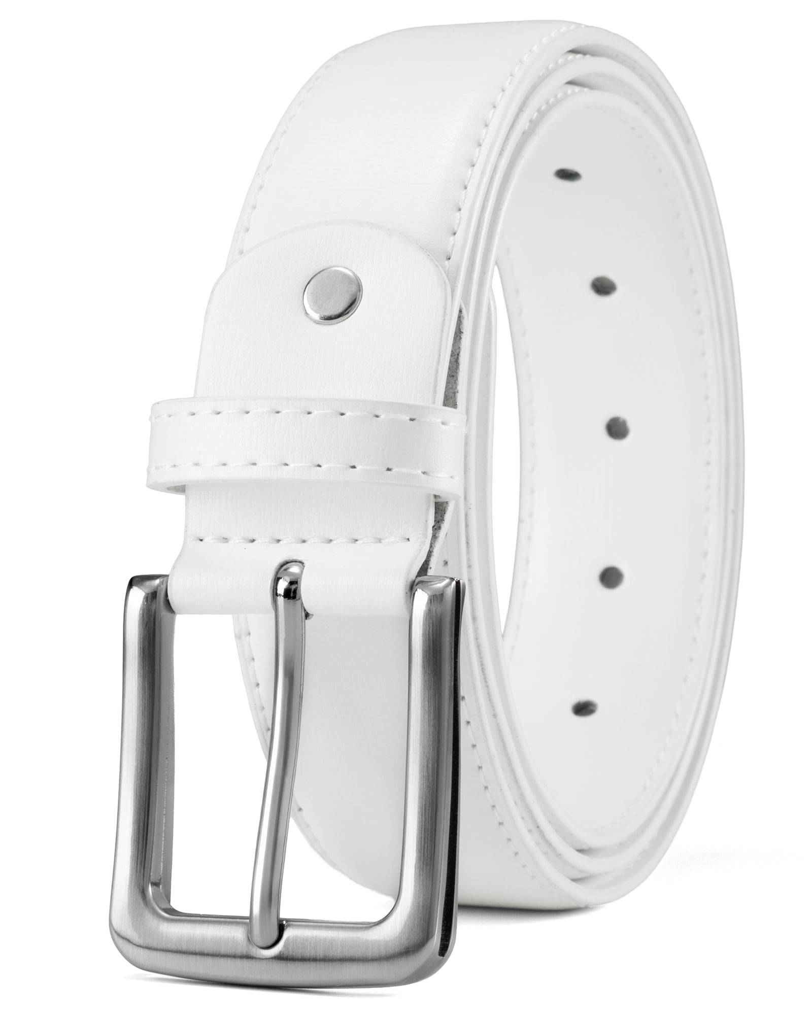Timarkment Belts for Men White Leather Belt Silver Buckle Men Belts for ...