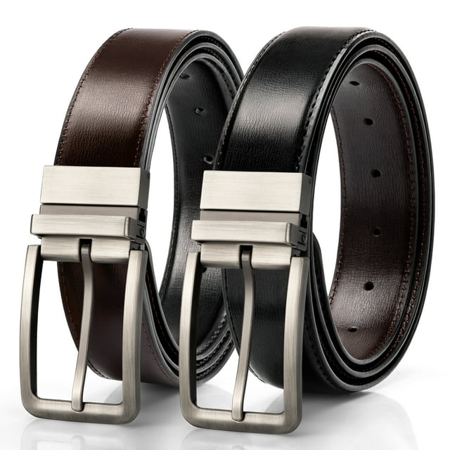Timarkment Men's Reversible Leather Belt with Innovative Push-Pull ...
