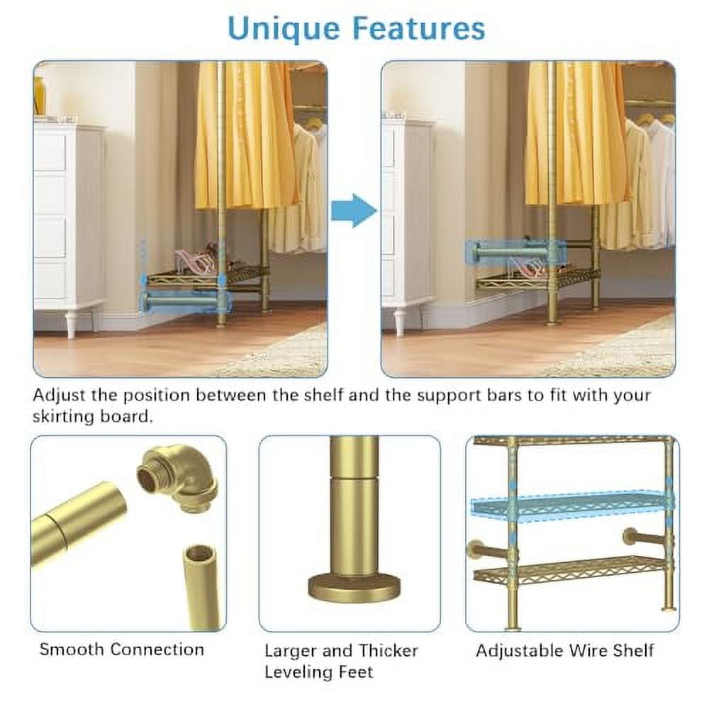 Timate L3 L Shape Gold Heavy Duty Clothes Rack, Industrial Pipe Wall ...