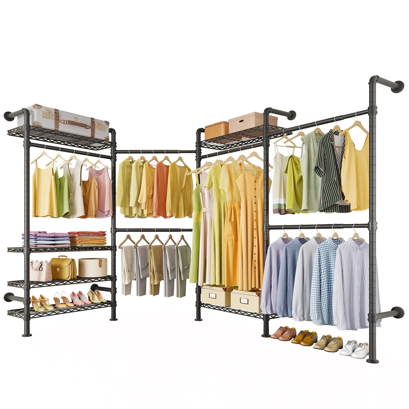 Timate L4 L Shape Heavy Duty Clothes Rack, Expandable Industrial Pipe ...