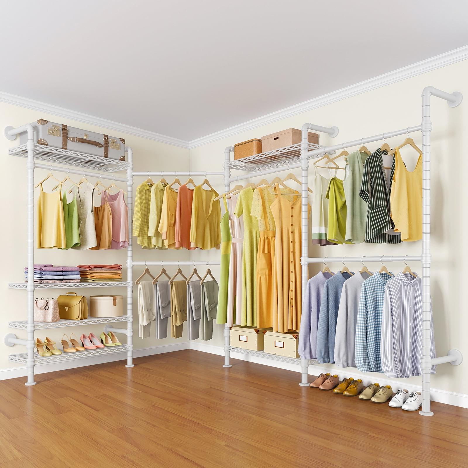 Timate L4 L Shape Heavy Duty Clothes Rack, Expandable Industrial Pipe ...