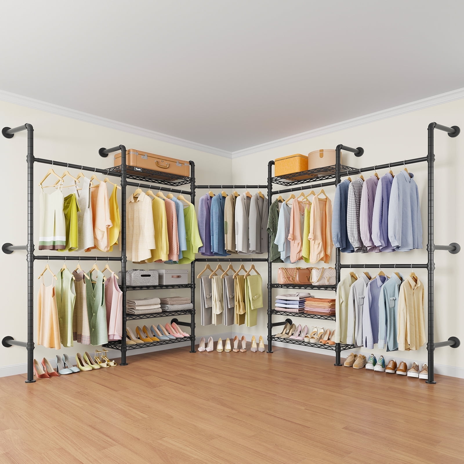 Timate L5 Expandable Corner Wall Mounted Clothes Rack, L-Shape Heavy ...