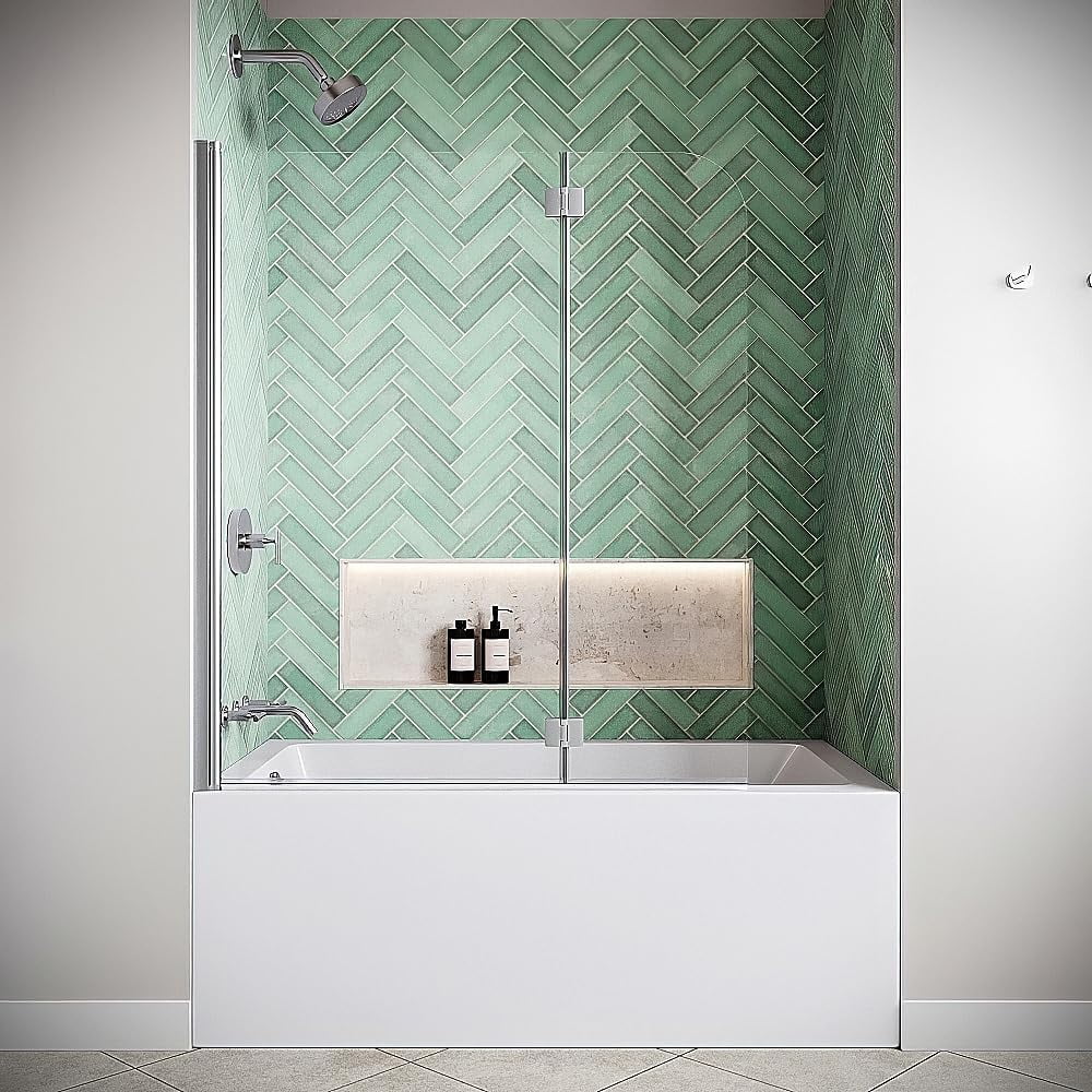 Timavo 40" x 55" Frameless Pivot Fixed Bathtub Panel with CrystalTech ...