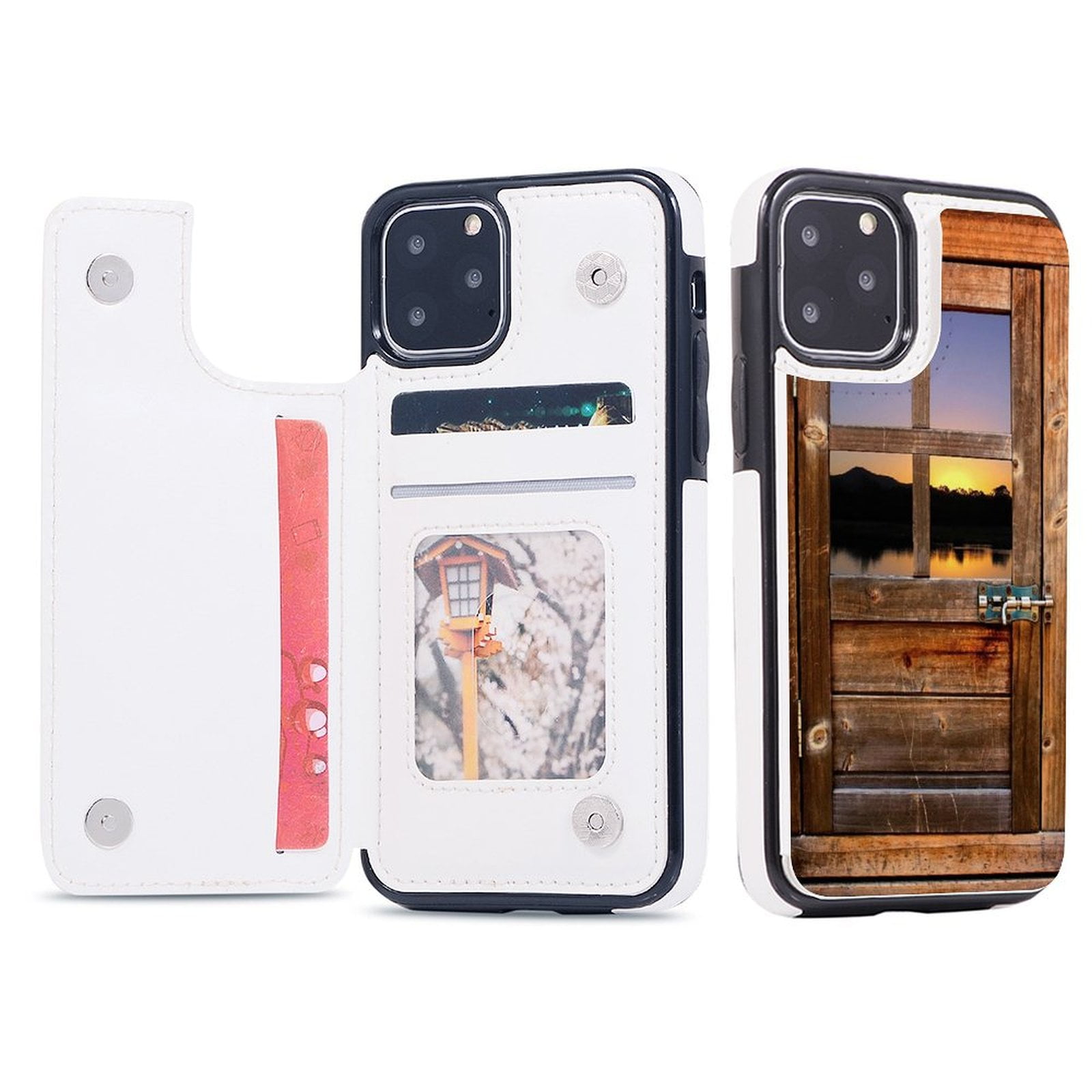 Timber Door with Window To Sunset And River Stock Leather Wallet Case ...