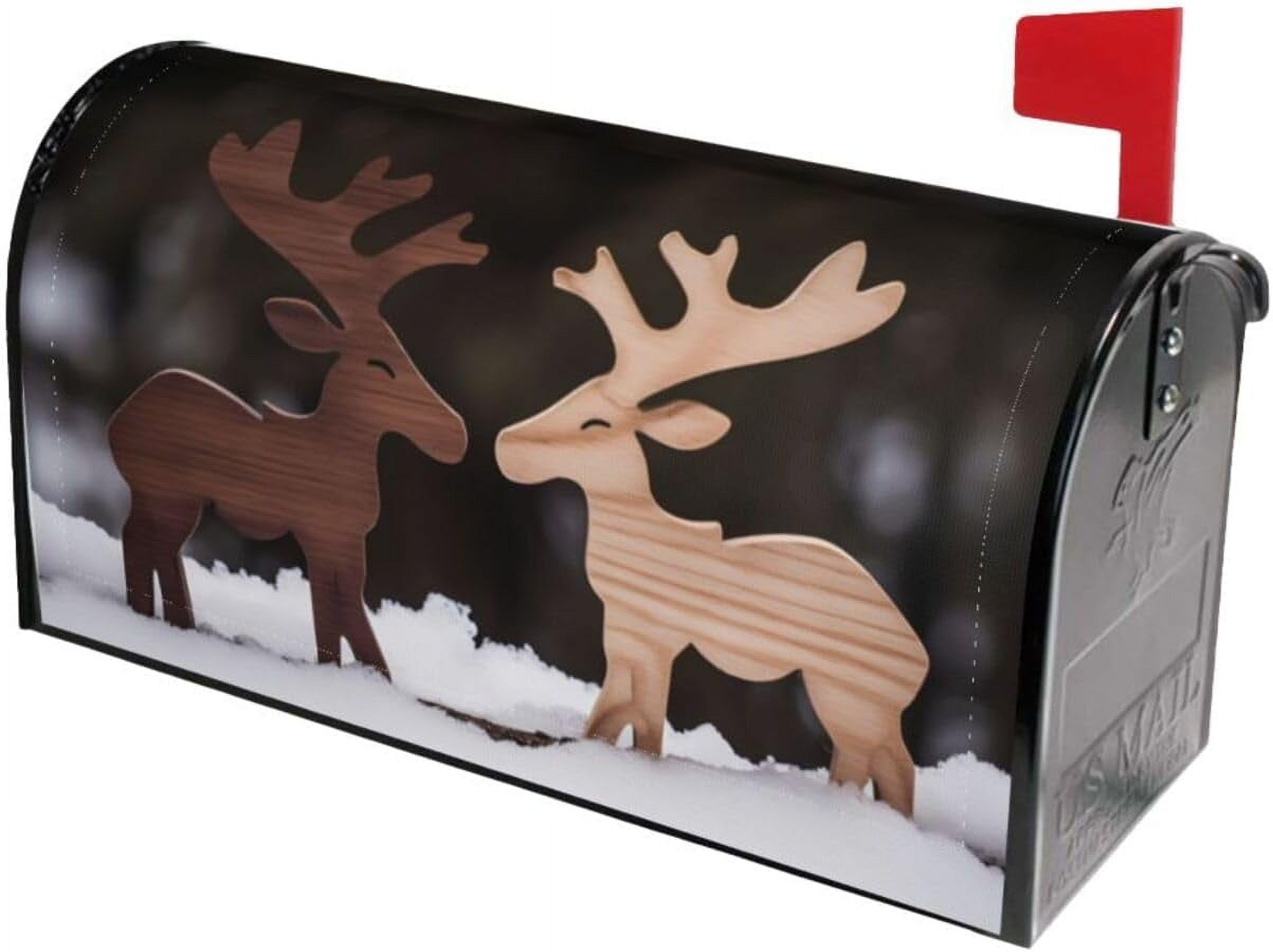 Timber Elk Moose Couple Mailbox Covers, Christmas Snow Magnetic Post ...