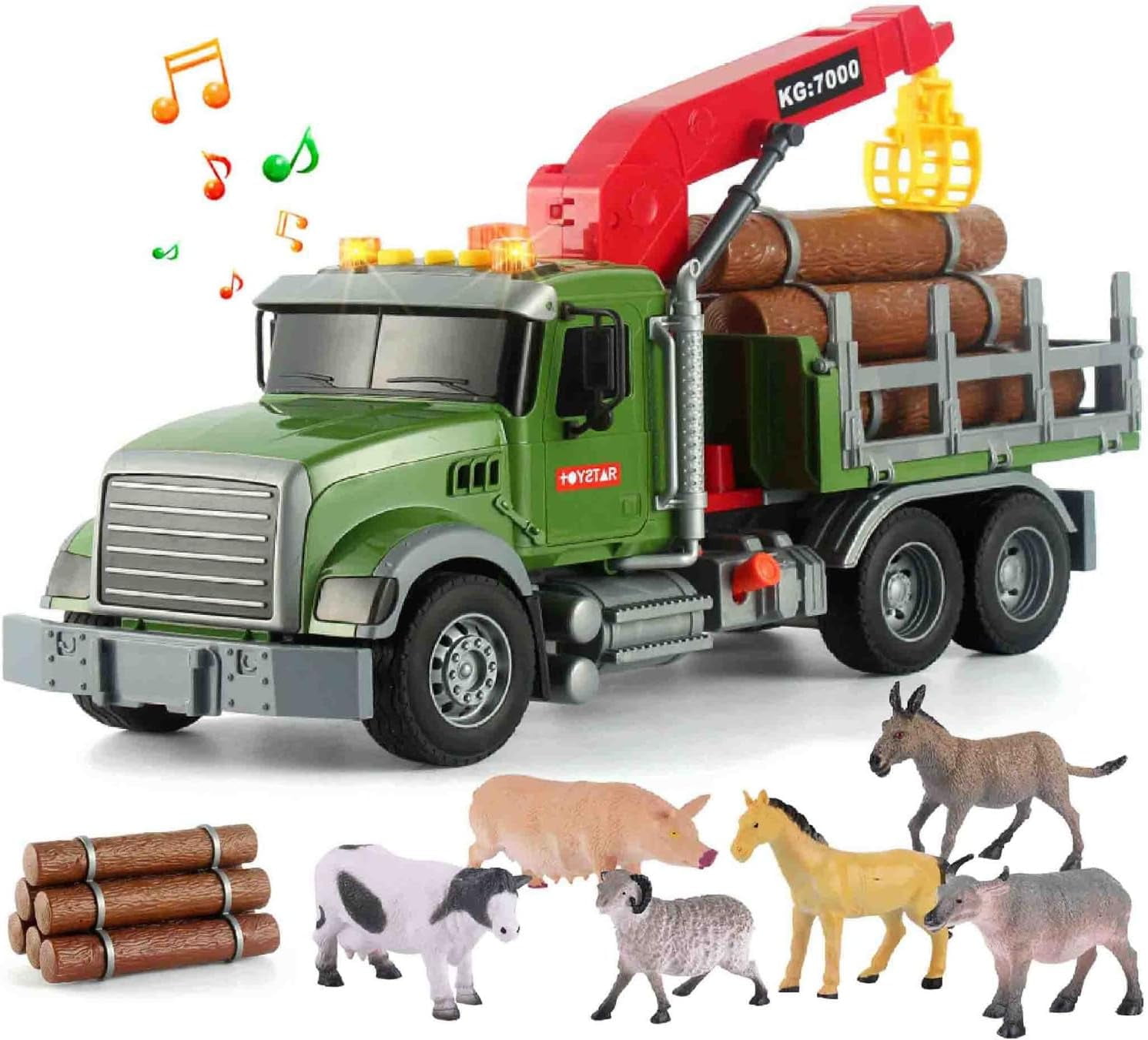 Timber Logging Truck w/Functional Loading Crane Toy & Bundle of Logs ...