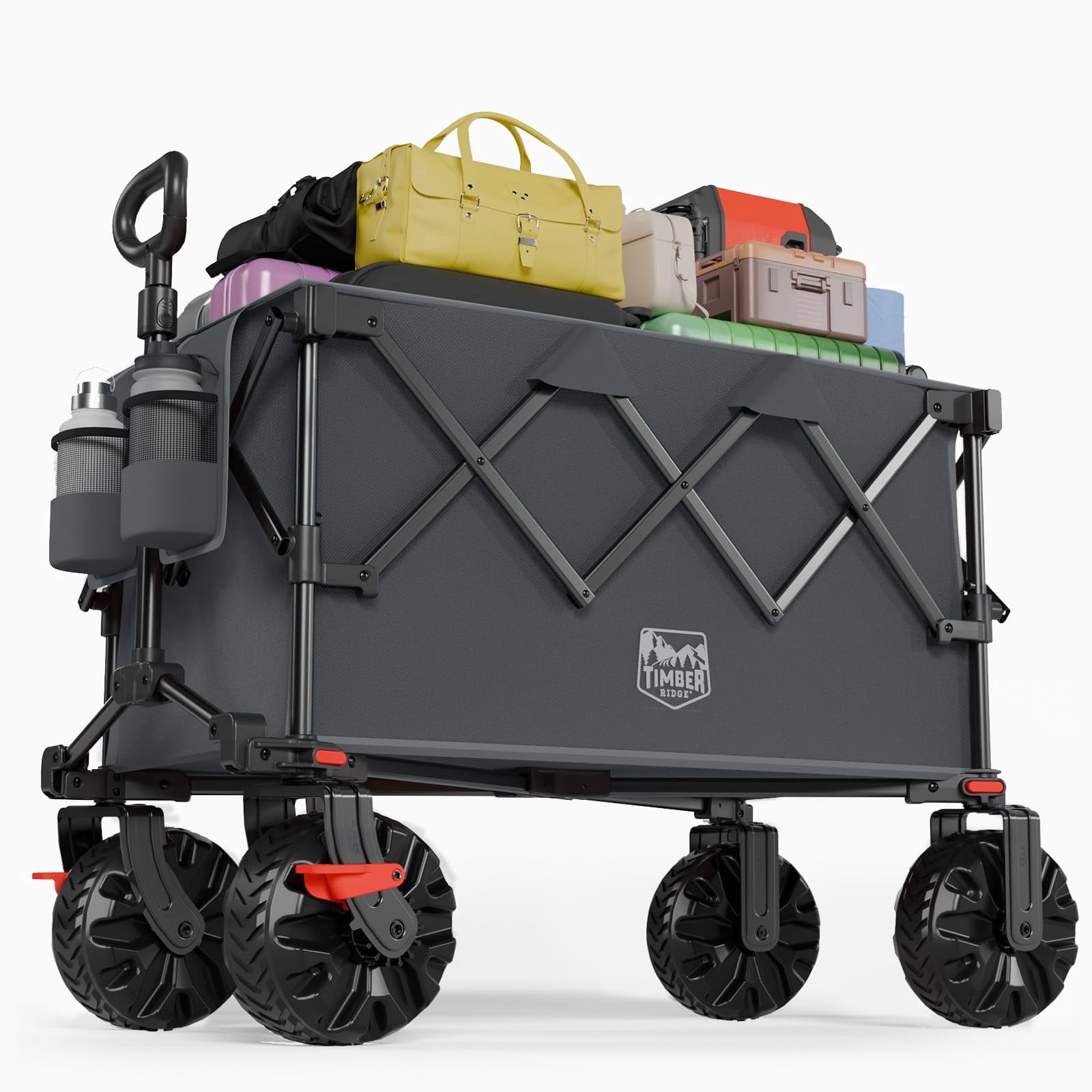 Timber Ridge Outdoor Collapsible Folding Wagon with Brakes and Cup ...