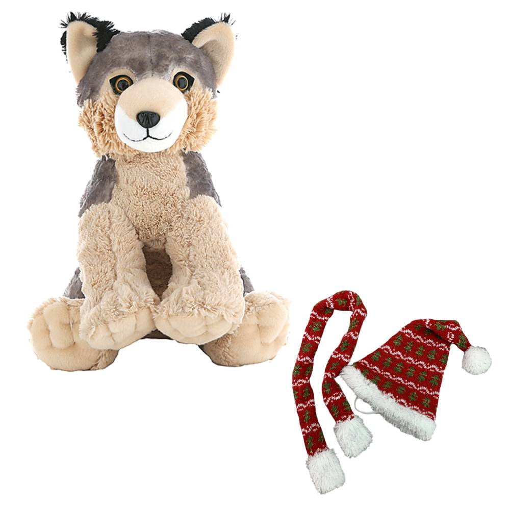 Timber The Wolf 16 Inch Plush with Festive Knit Hat & Scarf Combo ...