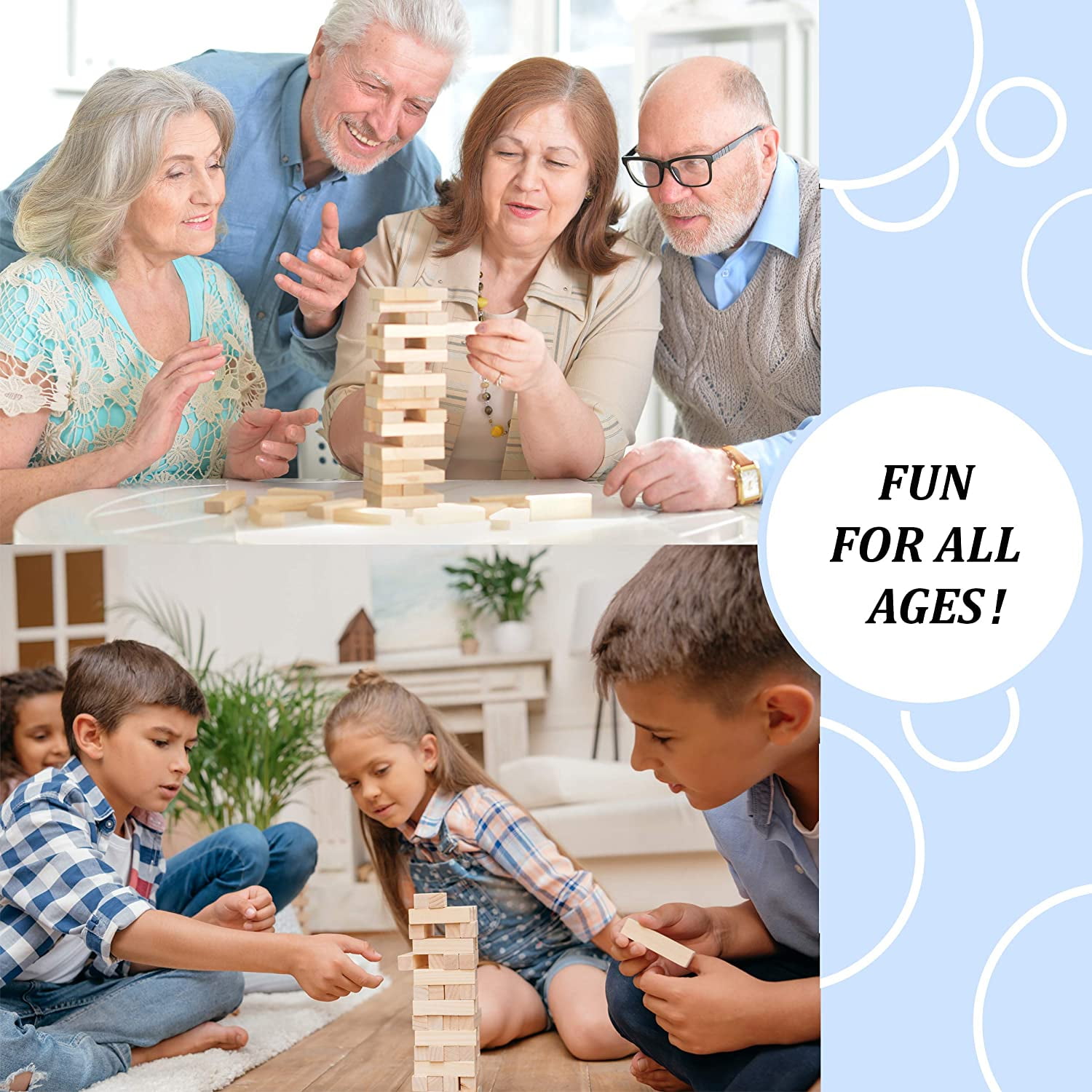 Timber Tower Wood Block Stacking Game, 48 Piece Classic Wooden Blocks For B - Walmart.com