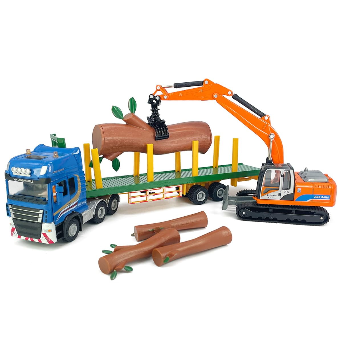 Timber Transport Truck Log Trailer with Loading Wood Logging Flatbed ...